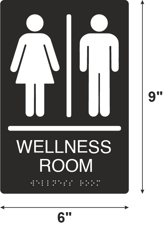 Wellness Room' Black Acrylic Restroom Wall Sign - 9" x 6", ADA Sign Store