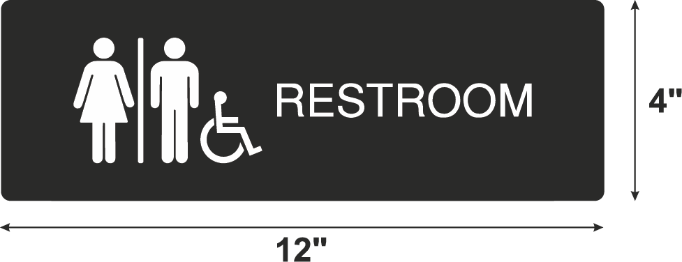 Accessible 'Restroom' Black Acrylic Restroom Wall Sign - 4" x 12", ADA ...