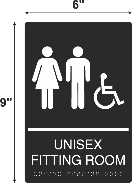 Accessible Unisex Fitting Room Black Acrylic Wall Sign - 9" x 6", ADA ...