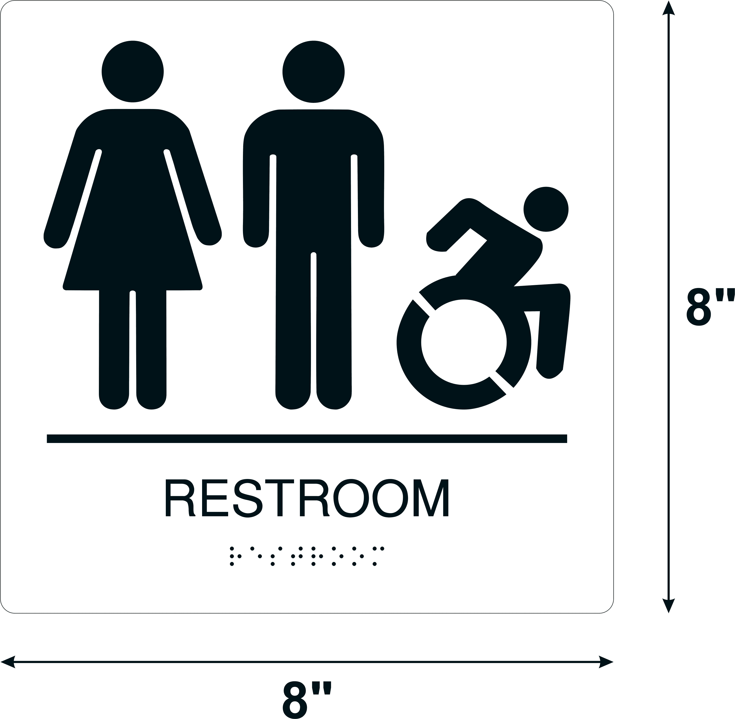 Accessible Restroom White Acrylic Restroom Wall Sign - 8" x 8", ADA ...