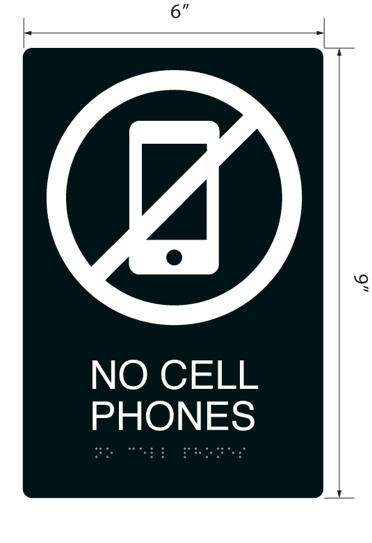 No Cell Phones' Acrylic ADA Braille Sign - 9" x 6"