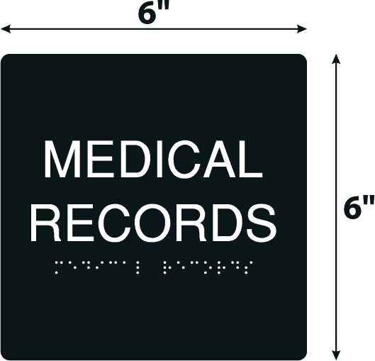 Medical Records Black Acrylic Wall Sign - 6" x 6", ADA Sign Store