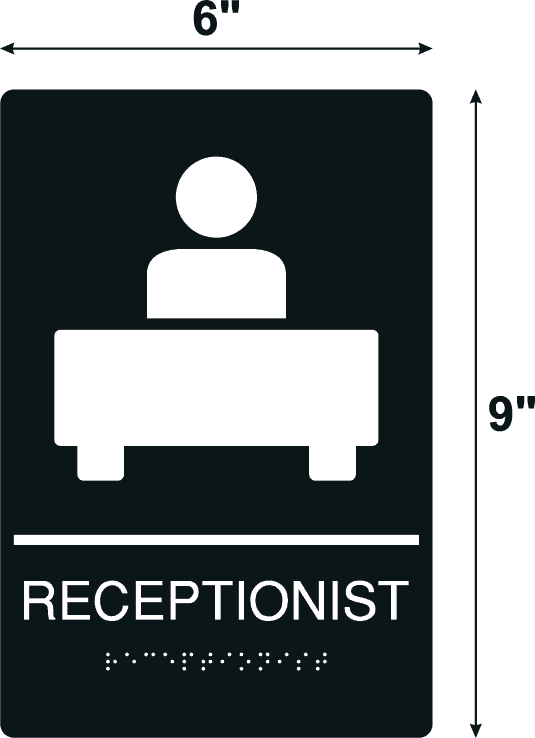 Receptionist Black Acrylic Wall Sign - 9" x 6", ADA Sign Store