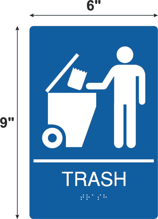 Trash Black Acrylic Wall Sign - 9" x 6", ADA Sign Store