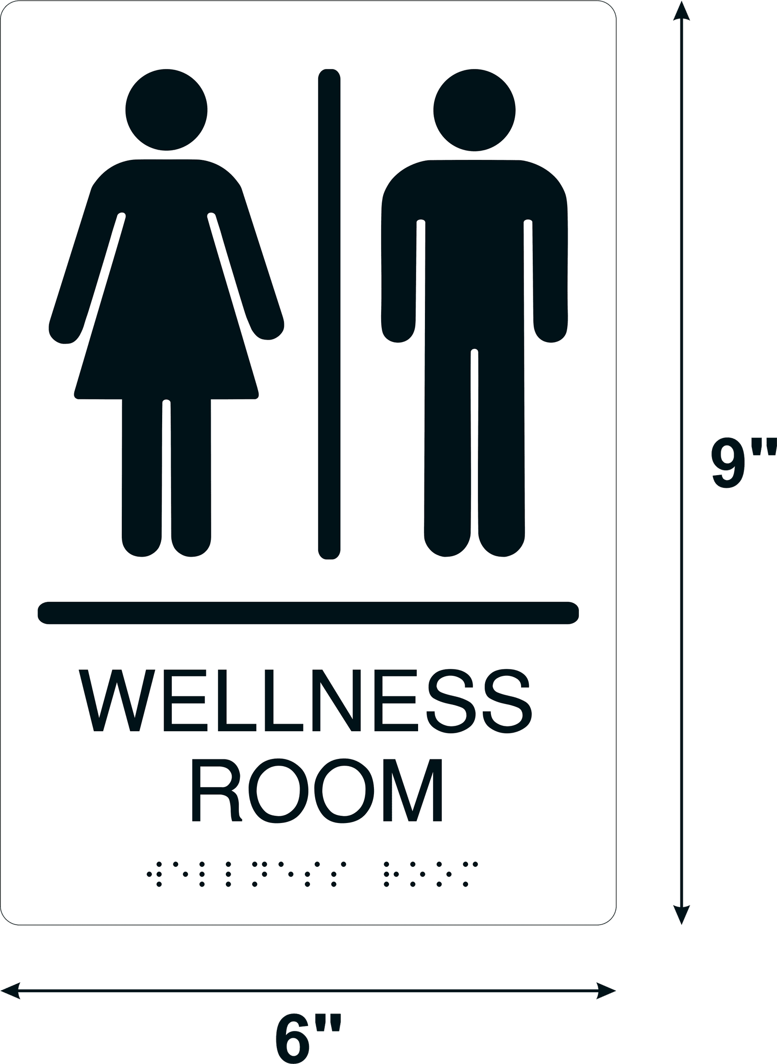 Wellness Room' Black Acrylic Restroom Wall Sign - 9" x 6", ADA Sign Store