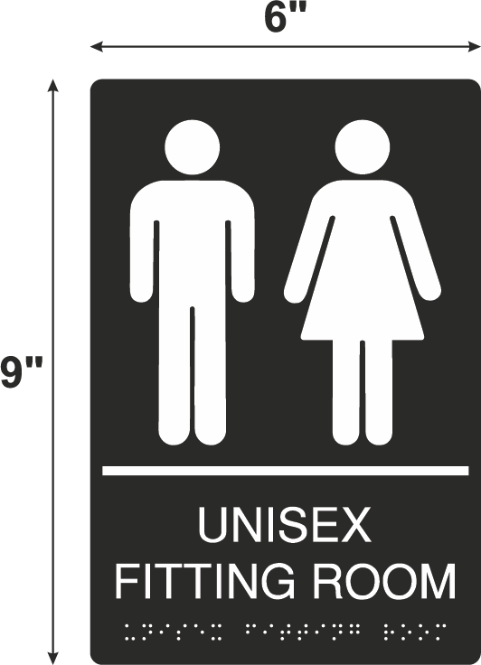 Unisex Fitting Room Black Acrylic Wall Sign - 9" x 6", ADA Sign Store