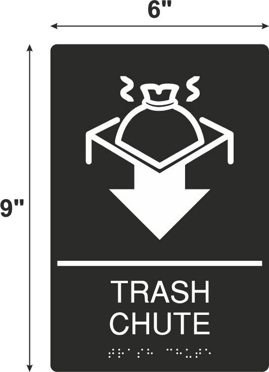 Trash Chute Black Acrylic Wall Sign - 9" x 6", ADA Sign Store